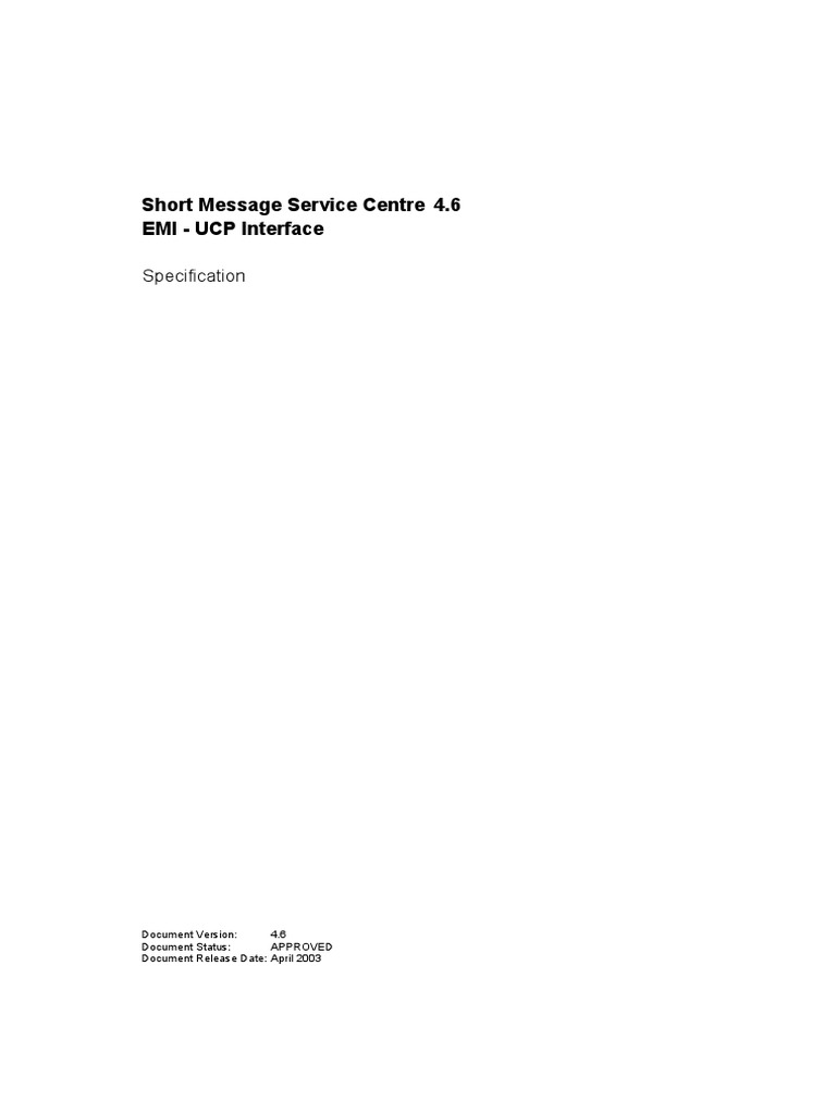 EMI UCP Interface Specification v4.6 | PDF | Character Encoding | Ascii