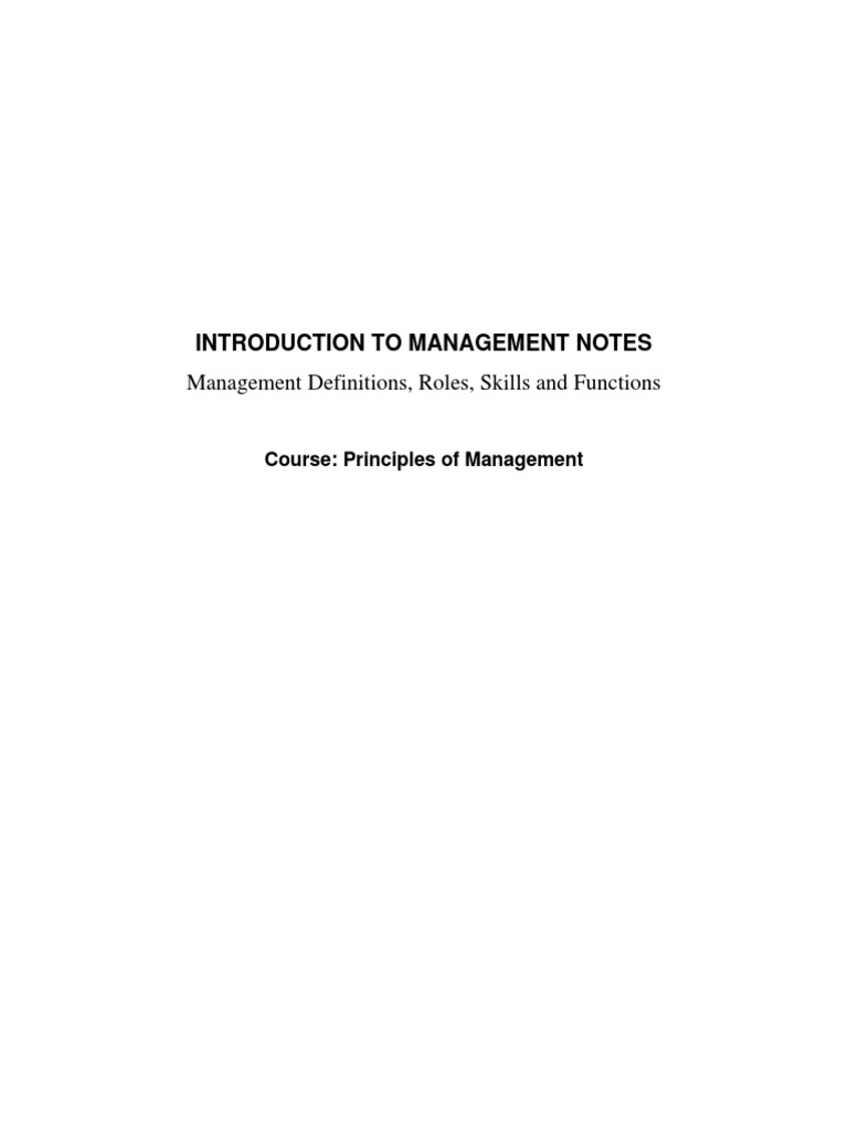 Introduction To Management Notes Definitions Roles Skills Functions ...