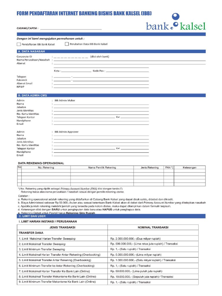 Formulir Registrasi Ibb Bank Kalsel | PDF