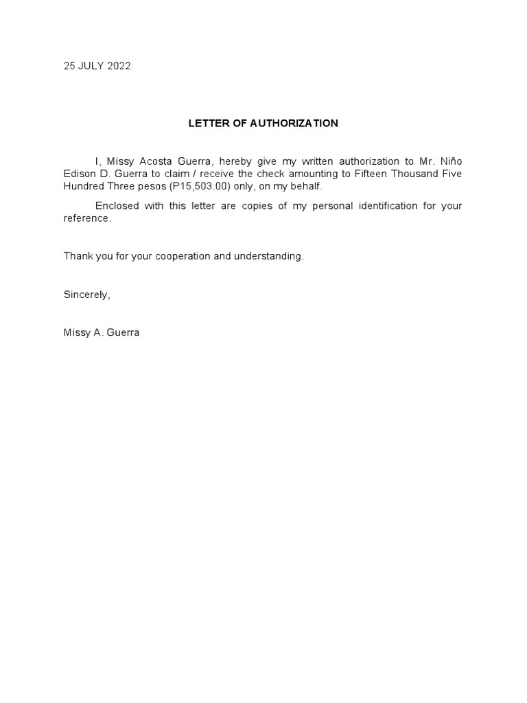 Letter of Authorization | PDF