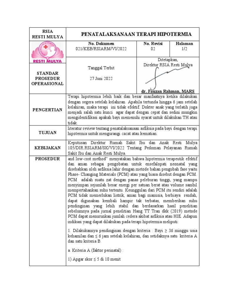 021 Penatalaksanaan Terapi Hipotermia | PDF