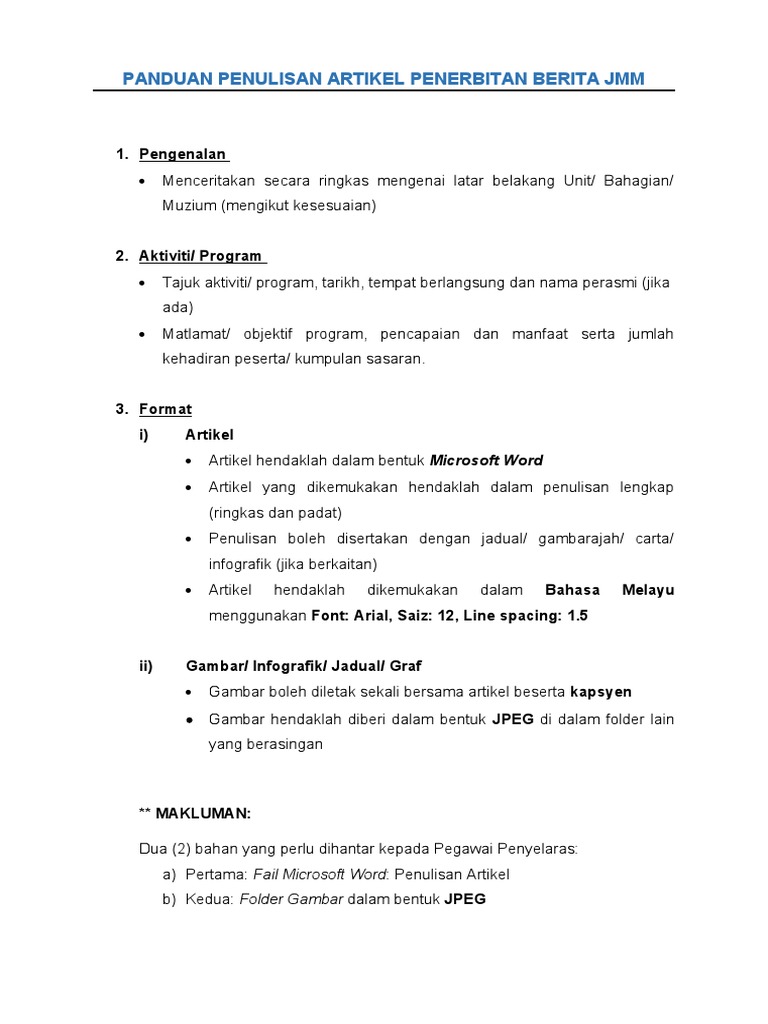 Panduan Penulisan Artikel Penerbitan Berita JMM | PDF