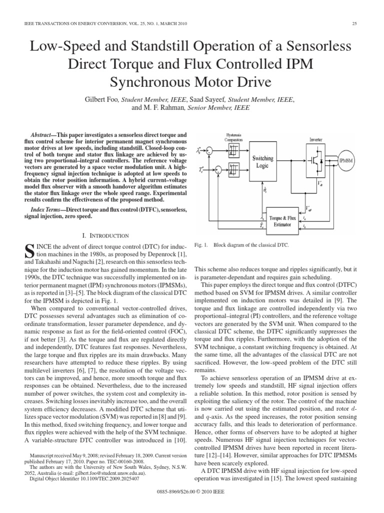Low Speed And Standstill Operation Of A Sensorless Pdf Electric