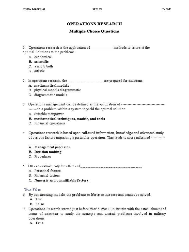 Operations Research Multiple Choice Questions: B. Scientific | PDF | Mathematical Optimization ...