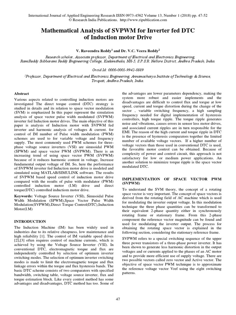 Mathematical Analysis of SVPWM For Inverter Fed DTC of Induction Motor Drive | PDF | Power ...