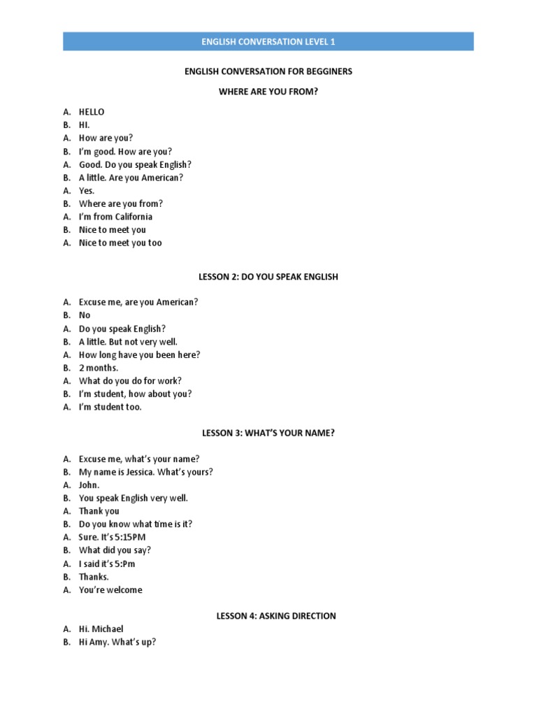 English Conversation For Begginers | PDF