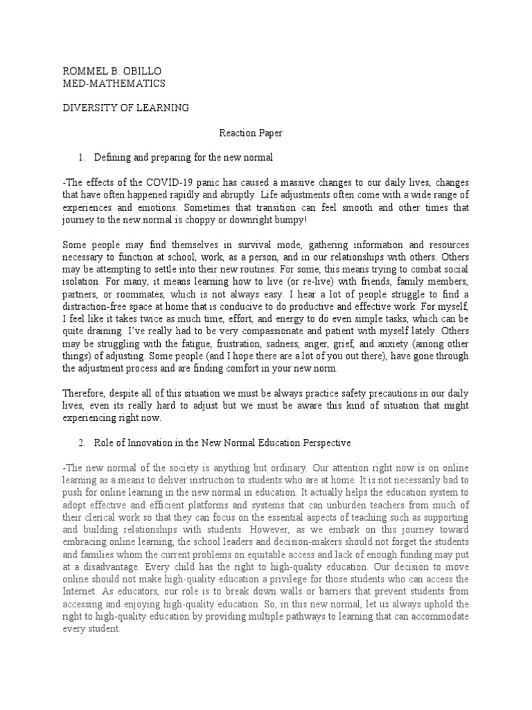 Reaction Paper-Rommel Obillo | PDF | Educational Technology | Learning