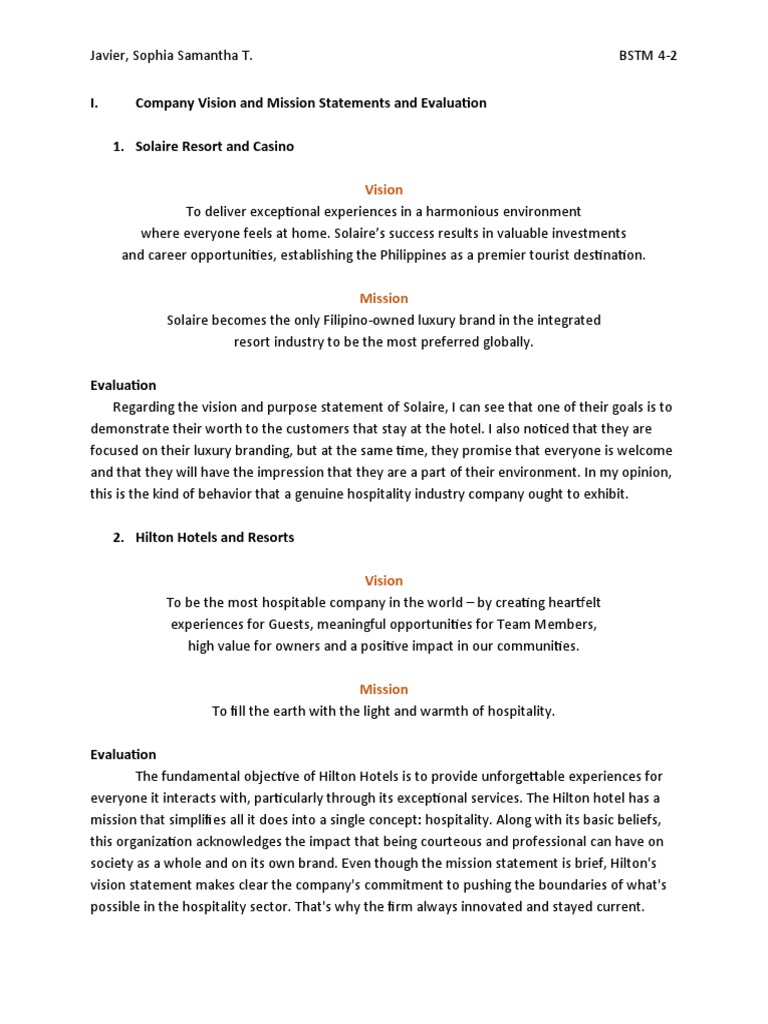 Solaire Resort and Casino's Vision & Mission | PDF | Experience | Hotel