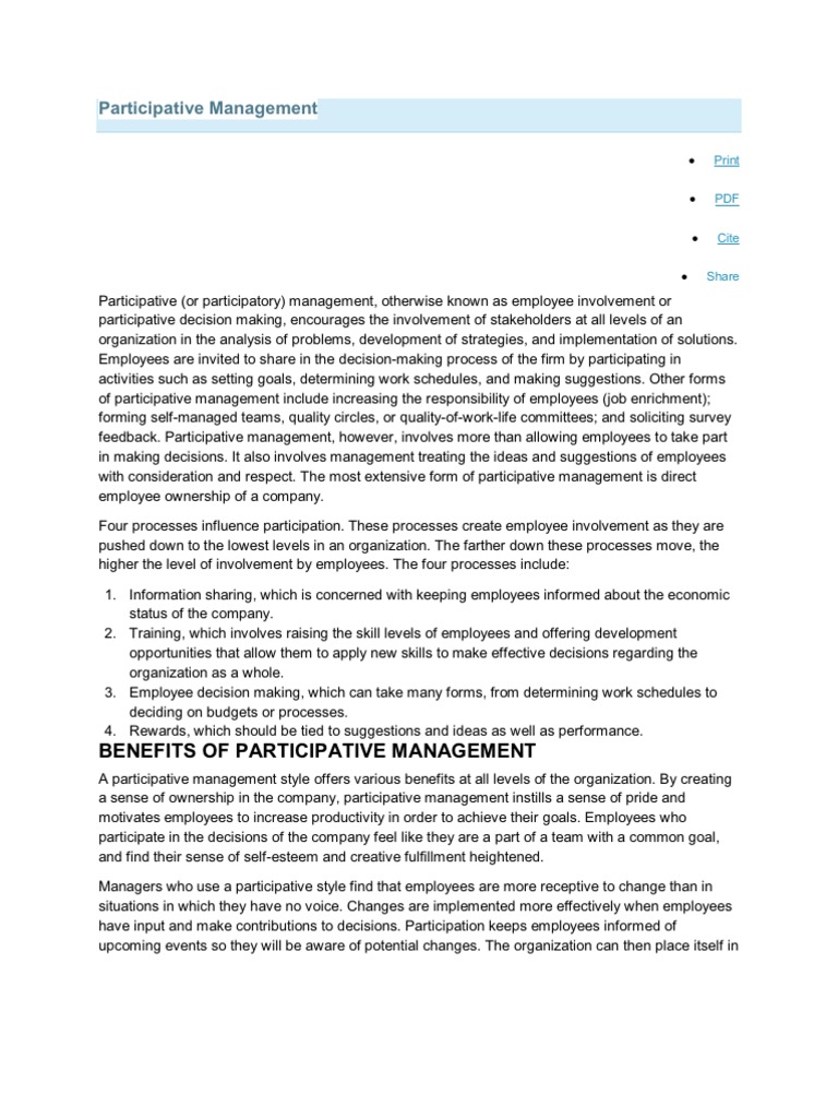 Participative Management | PDF | Decision Making | Employment