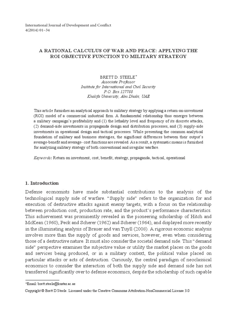 A Rational Calculus of War and Peace App | PDF | Economics | Military ...