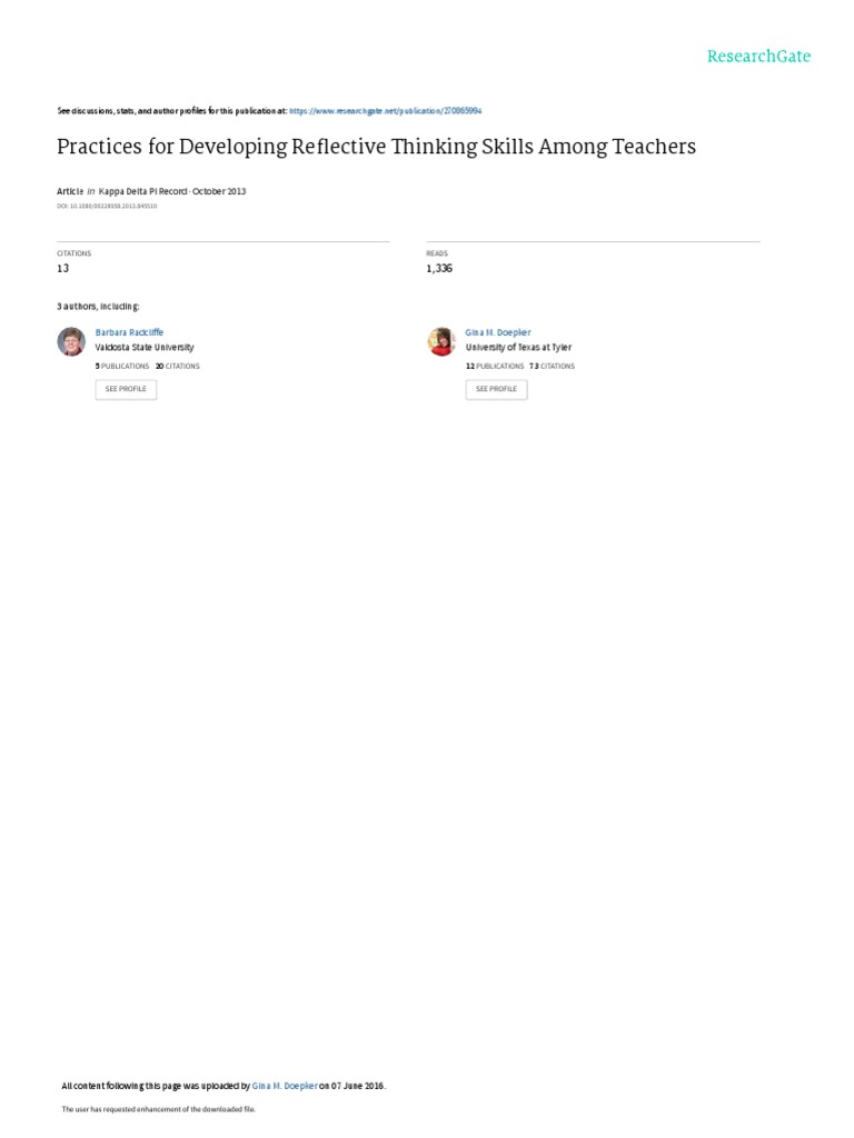 Developing Reflective Thinking Skills Among Teachers | PDF | Reflective ...