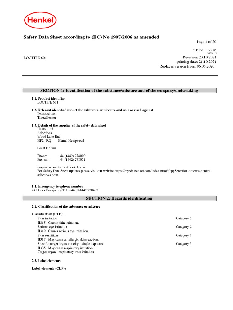 Loctite 601 MSDS | PDF