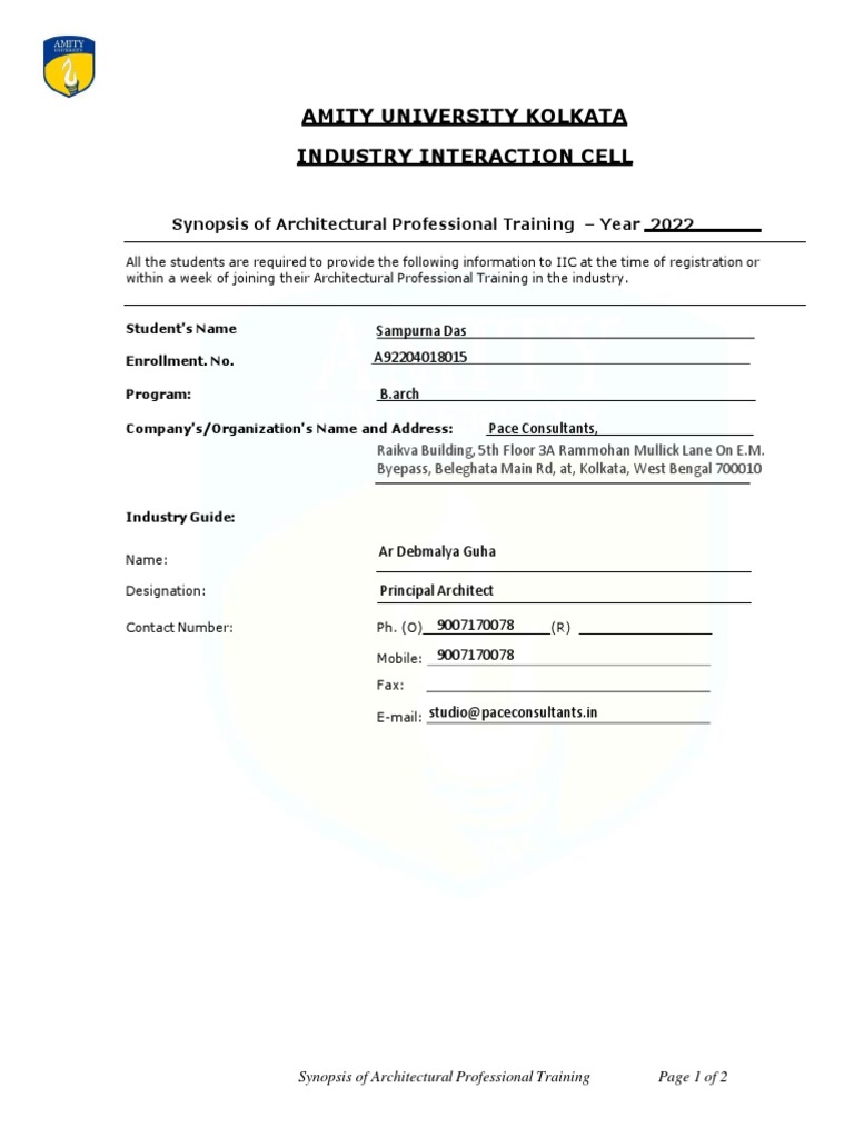 Annexure 2 - Internship Synopsis Report - 2022 | PDF