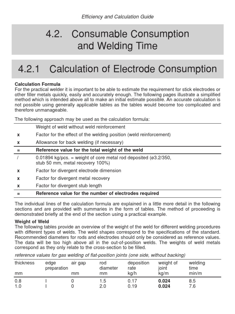 4.2. Consumable Consumption and Welding Time 4.2.1 Calculation of Electrode Consumption | PDF ...