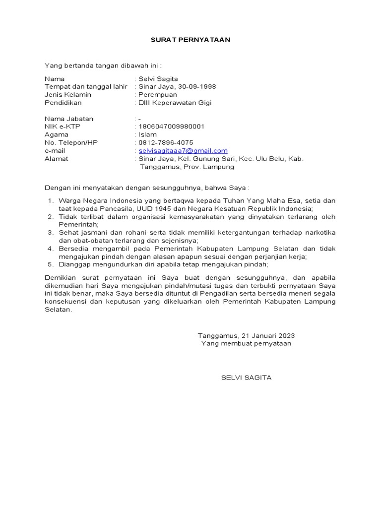 Surat Pernyataan Diri | PDF