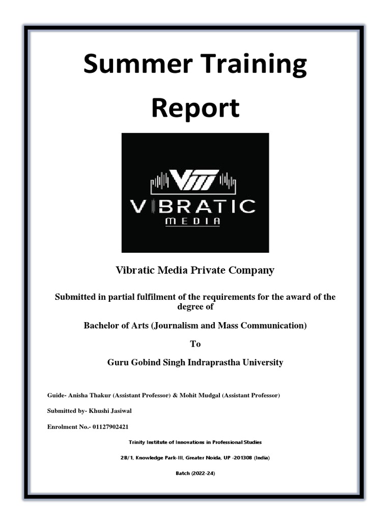 Summer Training Report Example Pdf