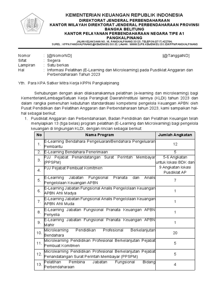 Informasi Pelatihan ELearning Dan Microlearning Pada Pusdiklat Anggaran Dan Perbendaharaan Tahun ...