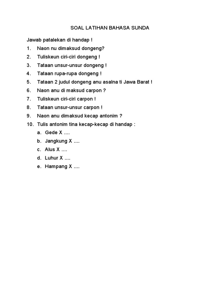 Soal Latihan 1 Bahasa Sunda | PDF