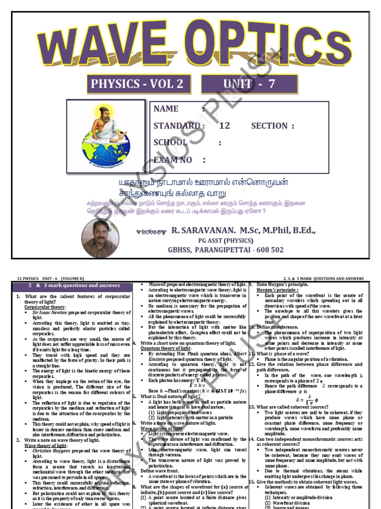 Wave Optics | PDF | Diffraction | Polarization (Waves)