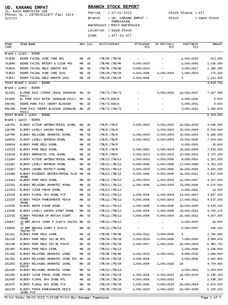 Branch Stock Report-18 | PDF