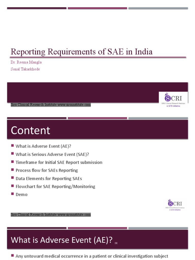 Reporting Requirements of Serious Adverse Event (SAE) in India ...