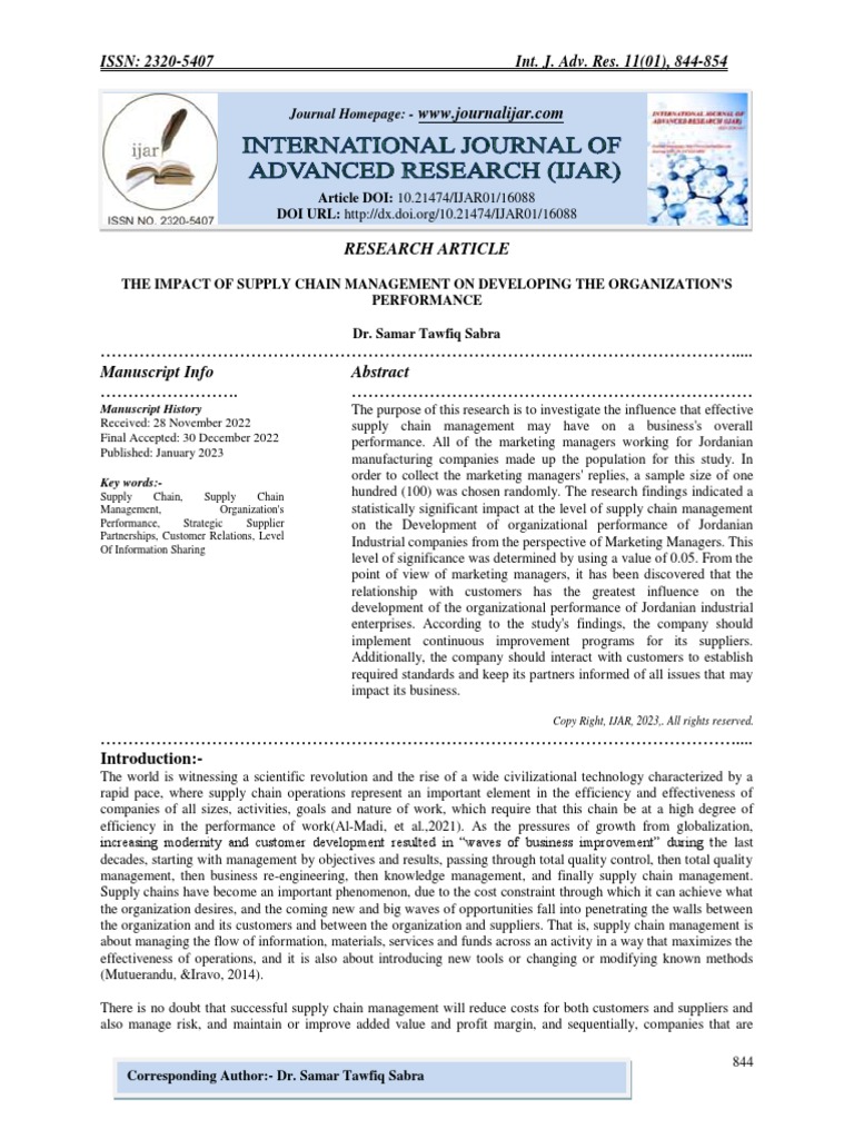 The Impact of Supply Chain Management On Developing The Organizations Performance | Download ...