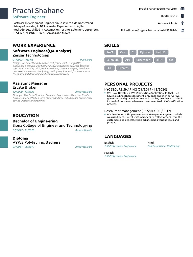 Prachi's Resume | PDF | Selenium (Software) | Computer Science