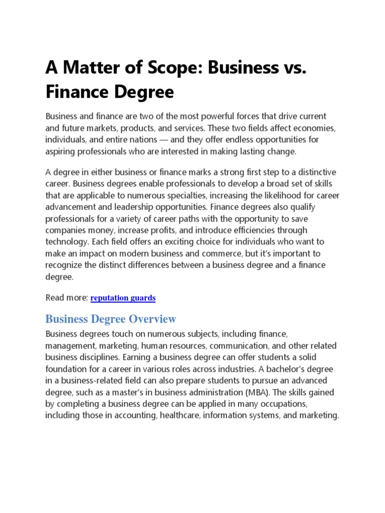 A Matter of Scope Business Vs Finance Degree | PDF | Business ...