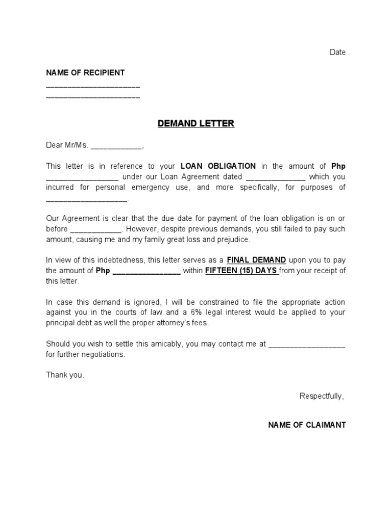 Demand Letter Loan | PDF