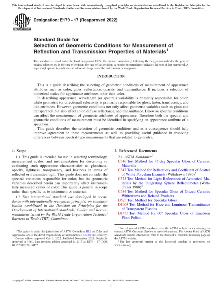 Standard Guide For Selection of Geometric Conditions For Measurement of ...
