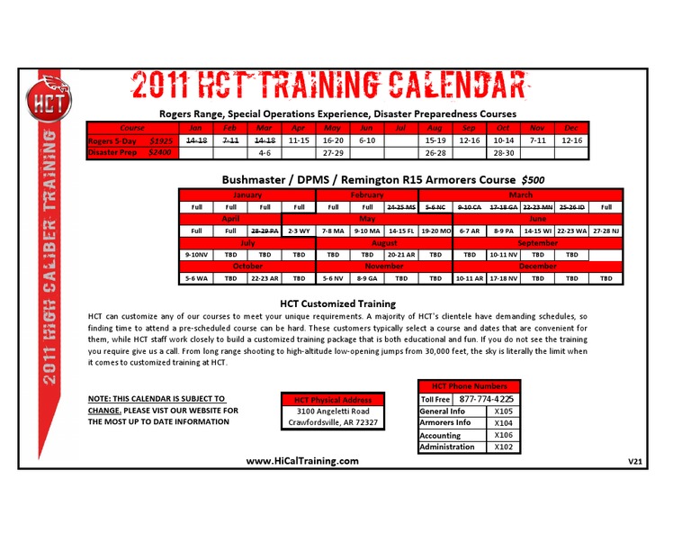 2023 HCT Training Course Calendar | PDF | Cooking, Food & Wine