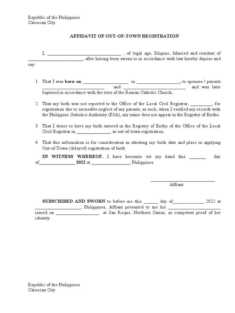 OUT-OF-TOWN-AFFIDAVIT Sample | PDF