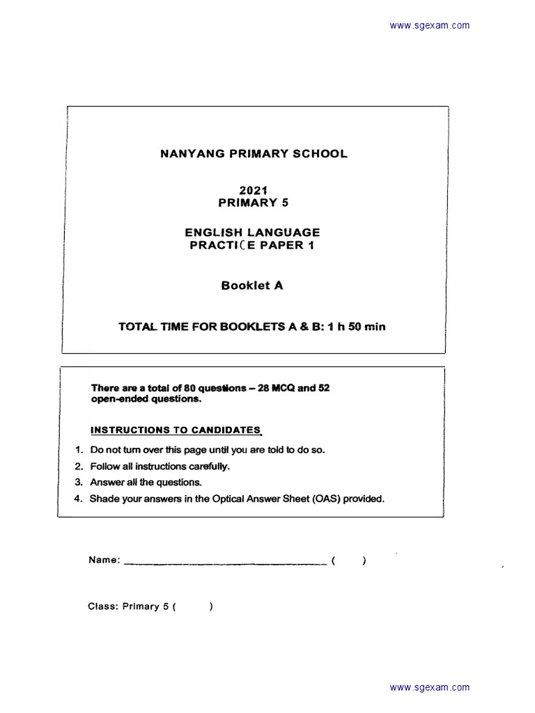 2021-P5-English-Practice Paper 1-Nanyang | PDF