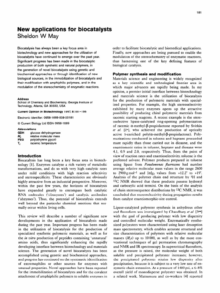 Bio Catalysis | PDF | Enzyme | Polymers