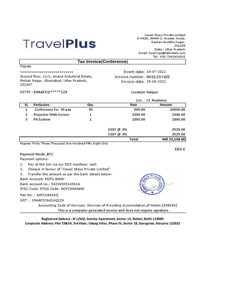 Conference Invoice Sample | PDF