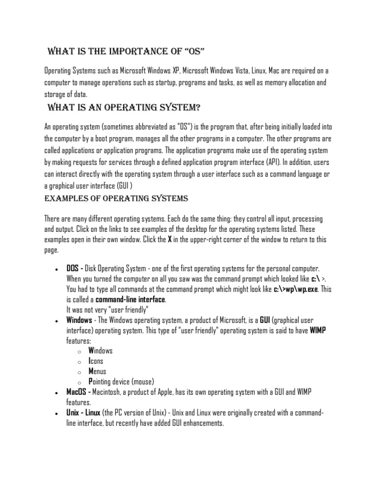 An Overview of Operating Systems: Their Purpose, Types and Examples | PDF | Operating System ...