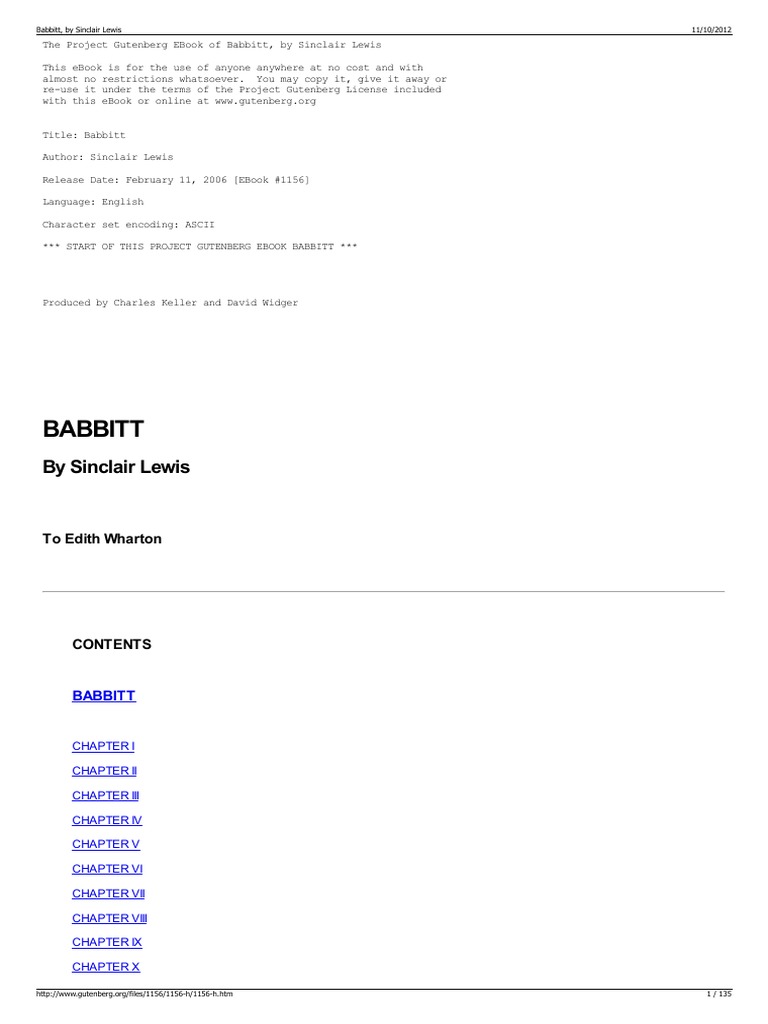 Babbitt, by Sinclair Lewis | PDF | Bedroom