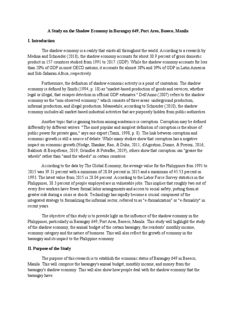 A Study On The Shadow Economy in Barangay 649 | PDF | Black Market ...