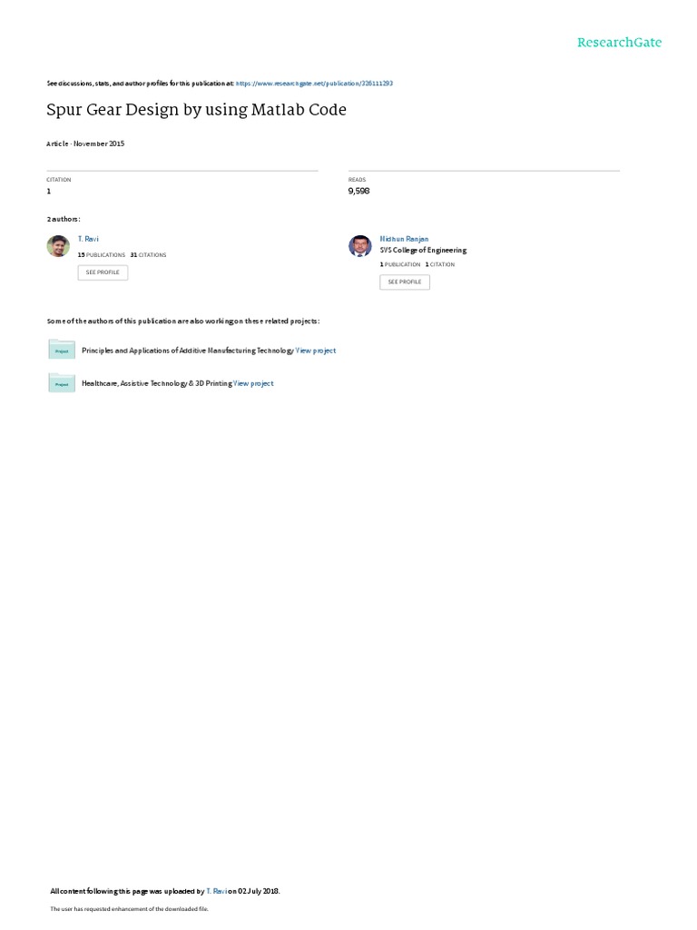 Spur Gear Designbyusing Matlab Code | PDF | Gear | Stress (Mechanics)