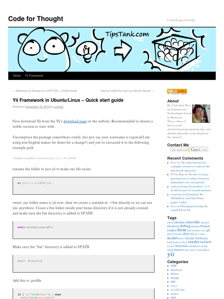 Code For Thought Yii Framework In Ubuntulinux Quick Start Guide
