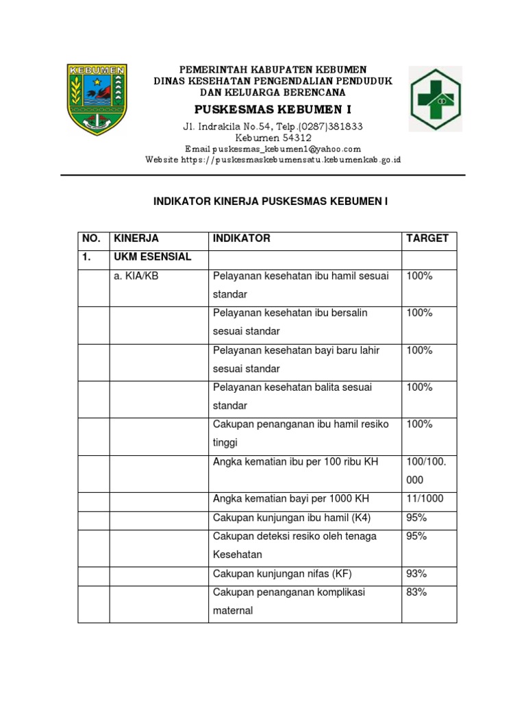 Indikator Kinerja Puskesmas Kebumen I Pdf