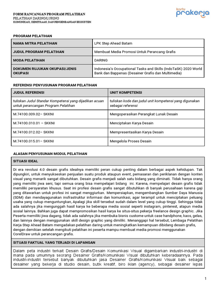 SN 2023 Rancangan Program Pelatihan Daring Luring | PDF