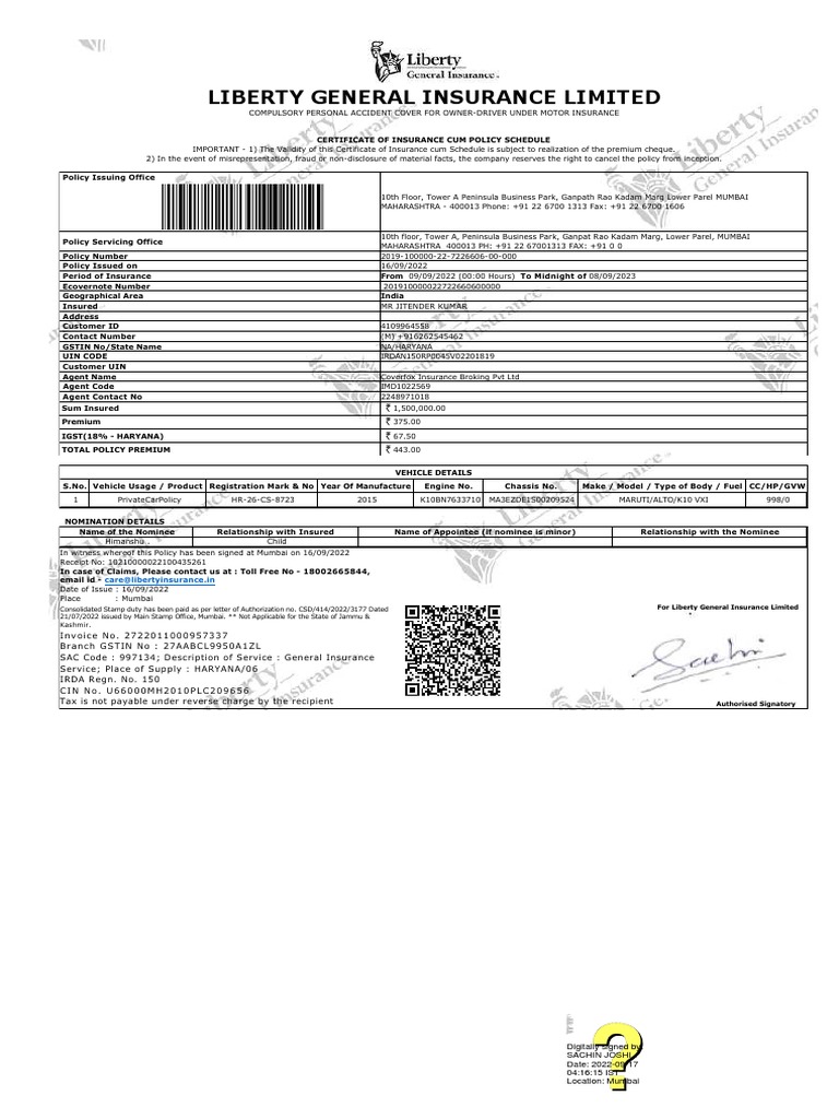 Liberty General Insurance Limited: Care@libertyinsurance - in | PDF ...