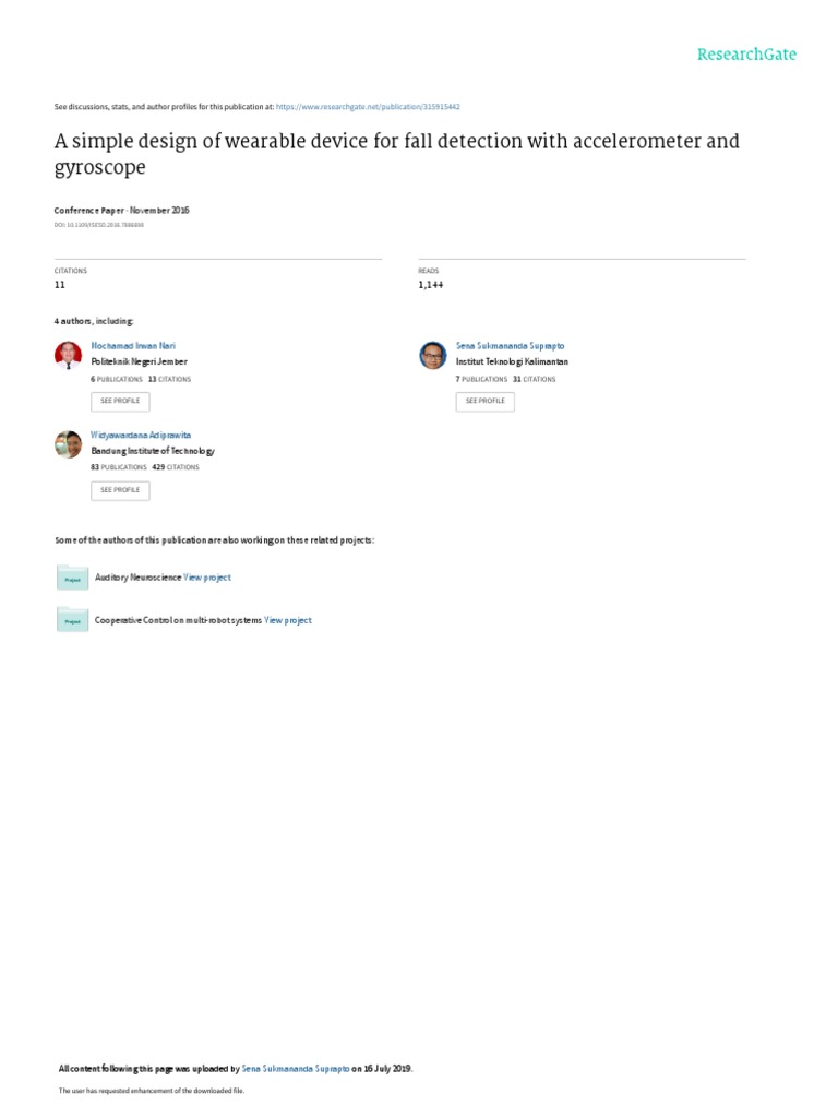 A Simple Design of Wearable Device For Fall Detection With Accelerometer and Gyroscope | PDF ...