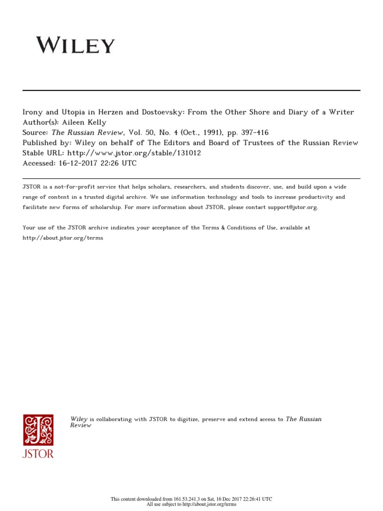 Irony and Utopia in Herzen and Dostoevsky - Aileen Kelly | PDF | Reason ...