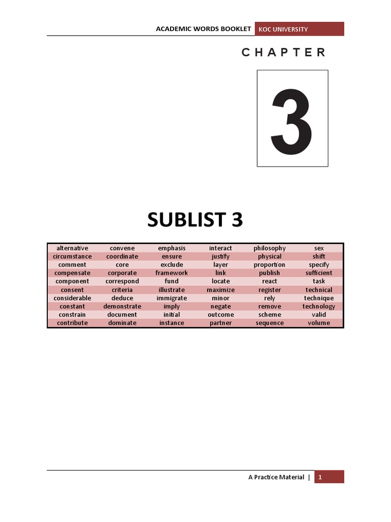 Academic Vocabulary Practice: Sublist 3 | PDF