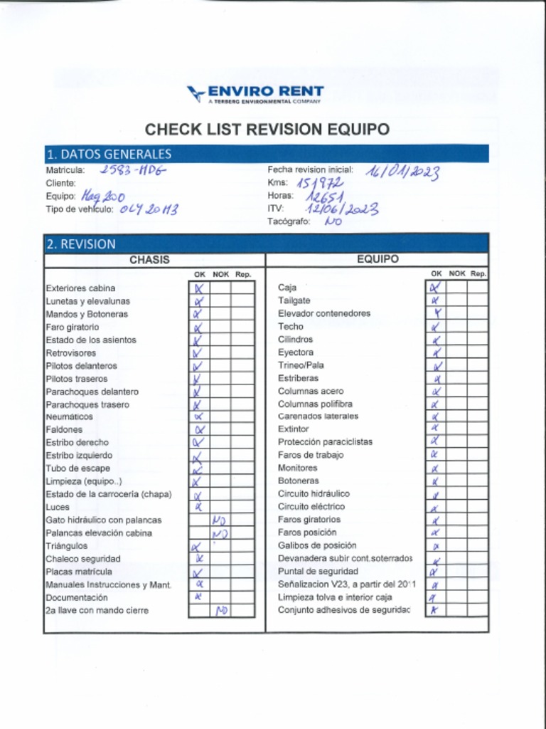 Check List Revision Equipo - 200 - 2583-MDG - 17-01-20023 | PDF