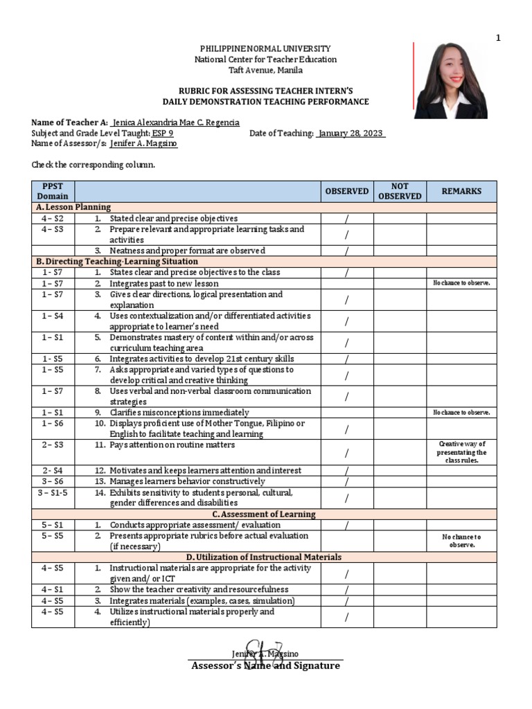 Form 2 - Demo Evaluation Rubric - Ms | PDF | Learning | Teachers