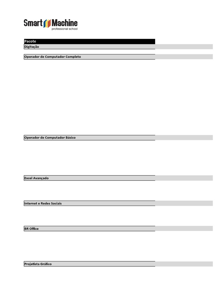Pacotes de Cursos Profissionalizantes e Informática | PDF | Microsoft ...