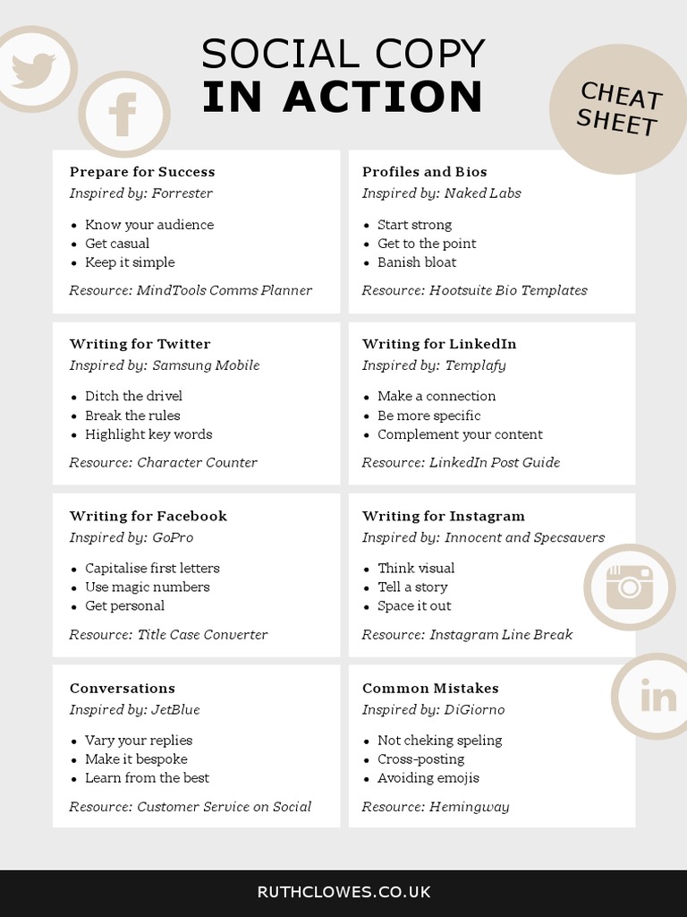 Social Copy Cheat Sheet PDF | PDF